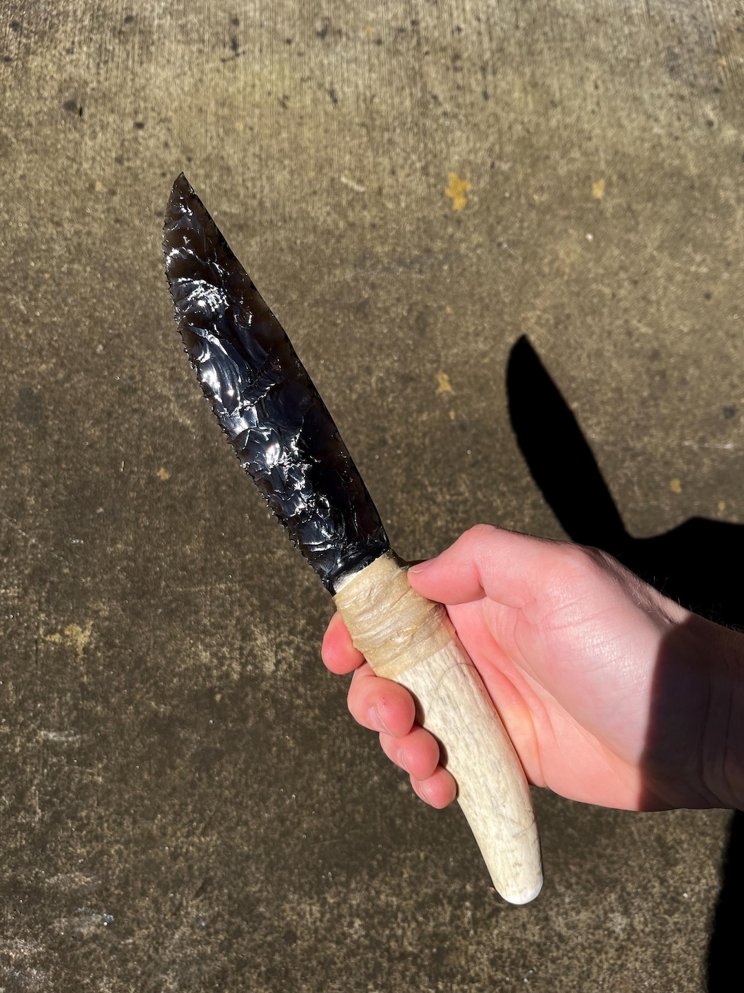 Black Translucent Obsidian Knife With Elk Antler Handle - Etsy