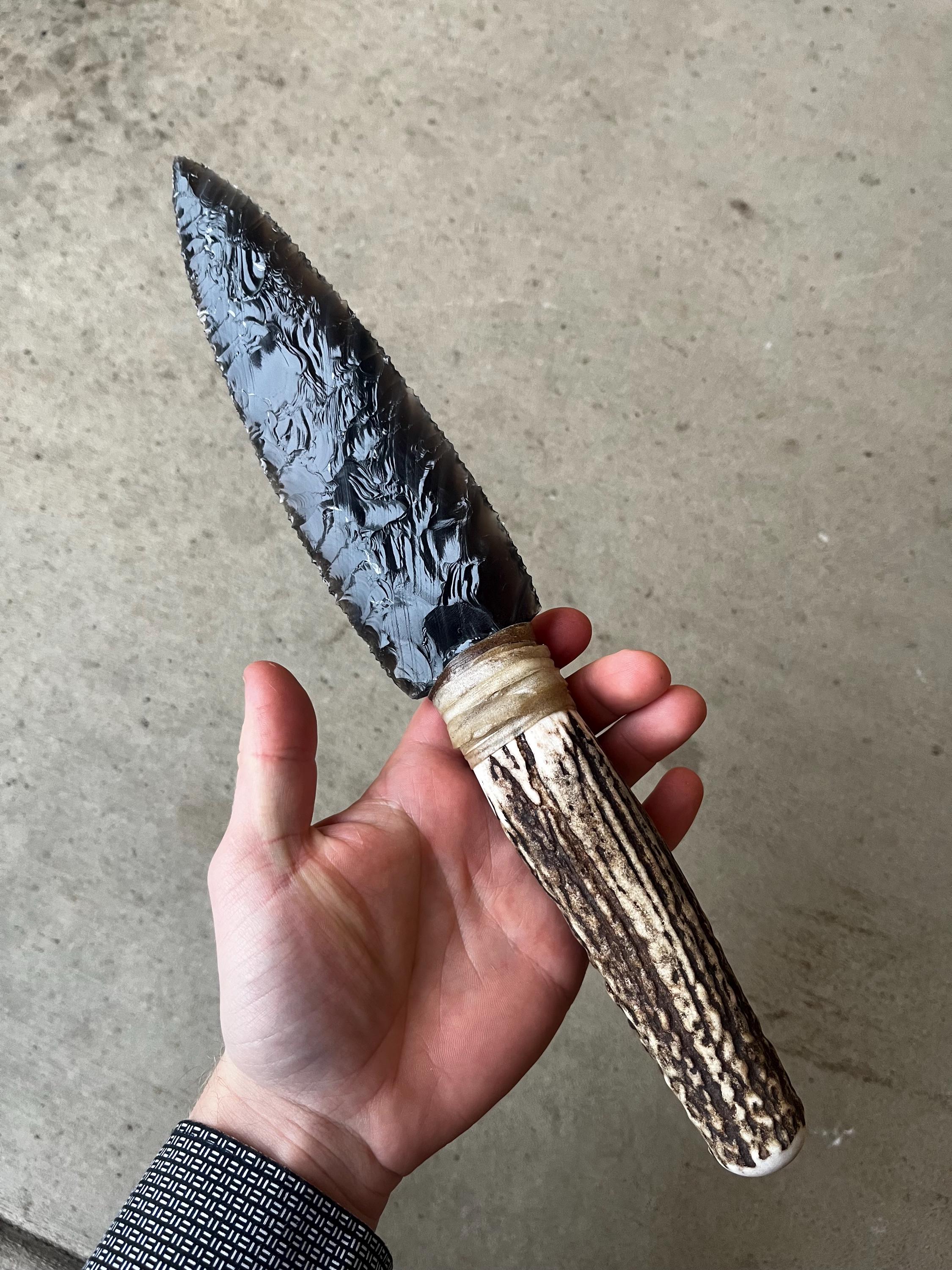 Black and Translucent Obsidian Dagger With Elk Antler Handle and Rawhide Wrap - Etsy