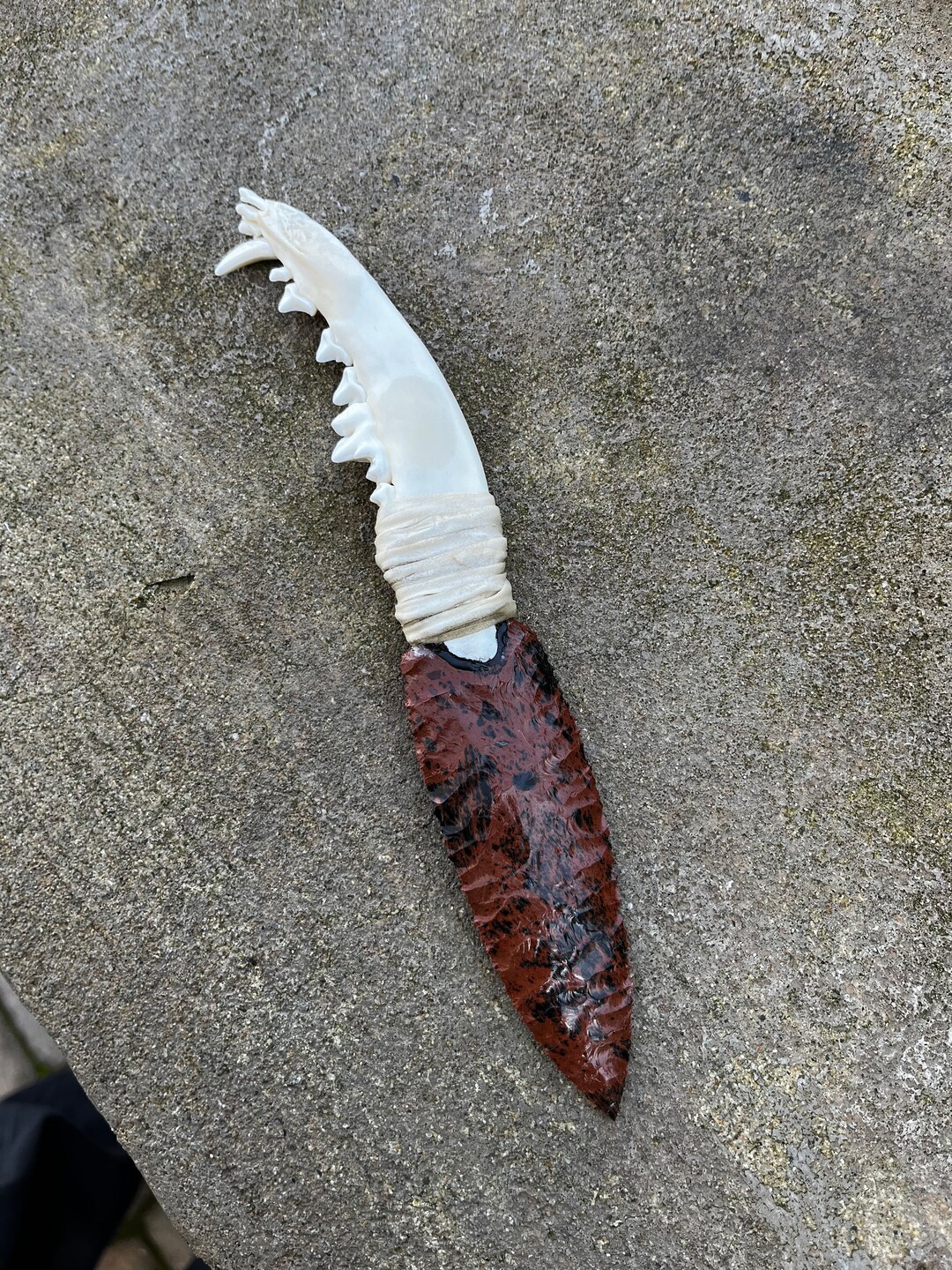 Mahogany Obsidian Stone Dagger With Coyote Jawbone Handle - Etsy