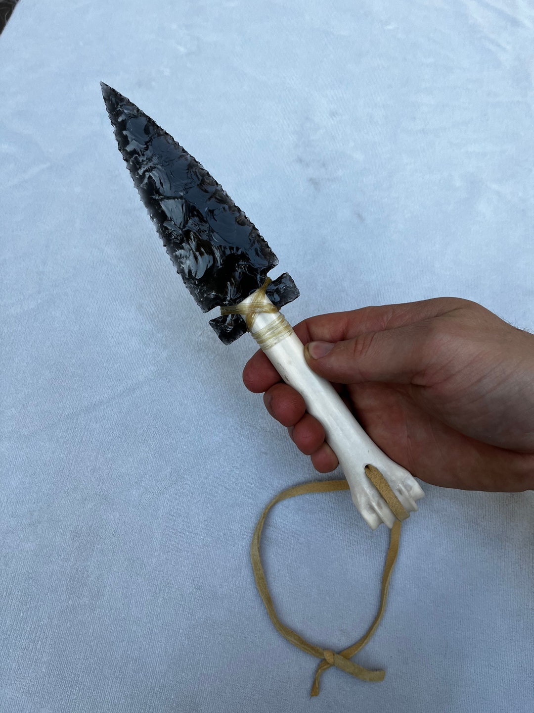 Obsidian Stone Knife With Bone Handle - Etsy