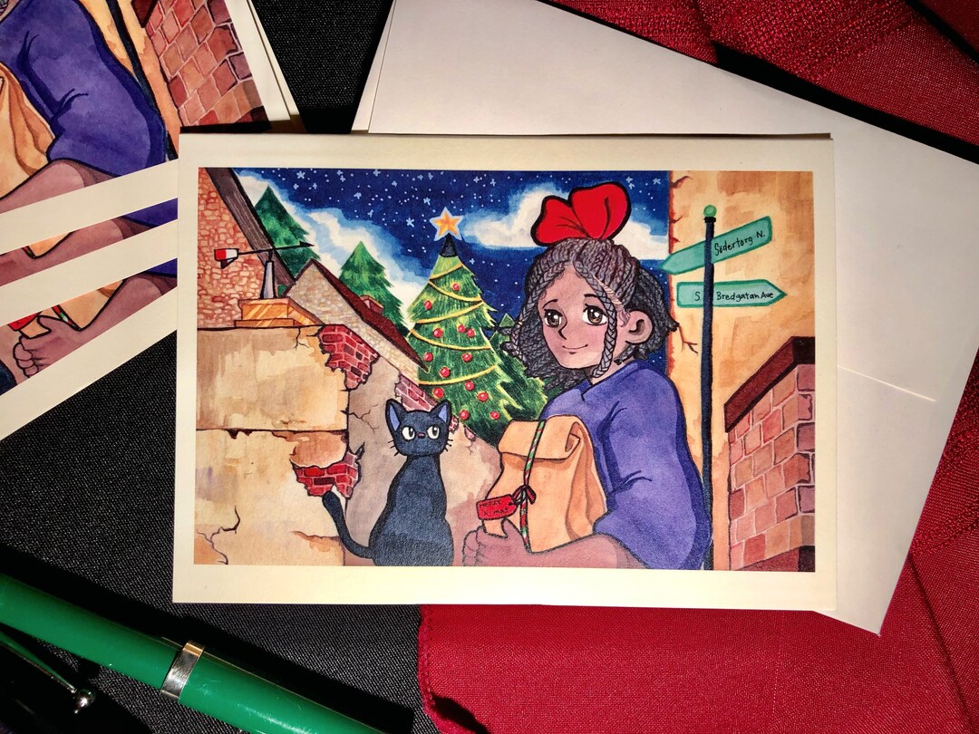 Black Kiki Holiday Card - Handmade Watercolor Card, Pack of 1 - Version ...