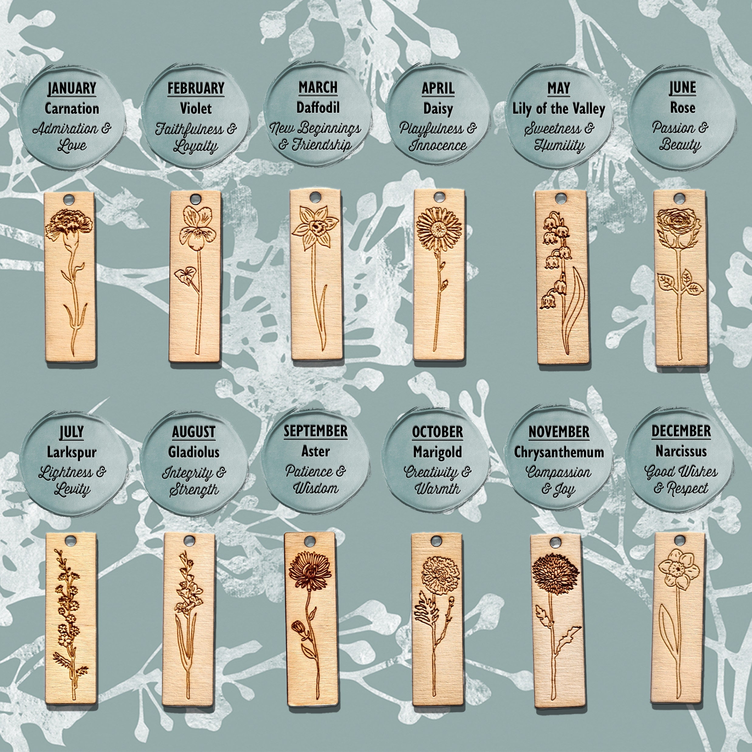 Wooden Birth Flower Necklace | Engraved Wood Pendant With Gift Box ...