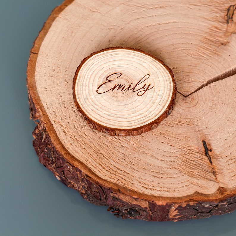 Real Wooden Log Slice Place Names Wedding & Party Table Decor Engraved ...