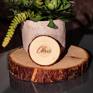 Real Wooden Log Slice Place Names Wedding & Party Table Decor Engraved ...