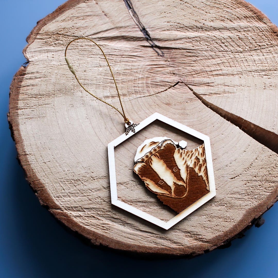 Christmas Badger Ornament | Engraved Wooden Tree Decoration - Etsy