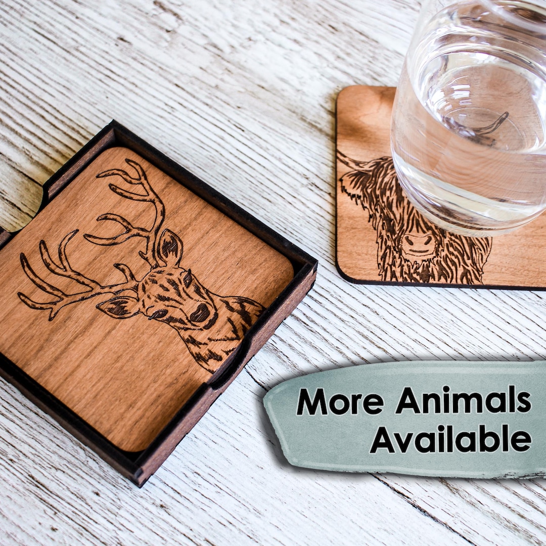 Personalized Animal Coaster Set | Engraved Wooden Drinks Coasters ...