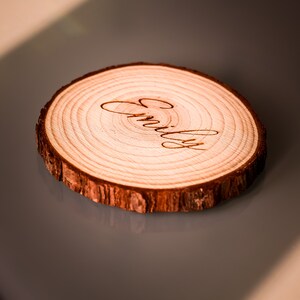 Real Wooden Log Slice Place Names Wedding & Party Table Decor Engraved ...