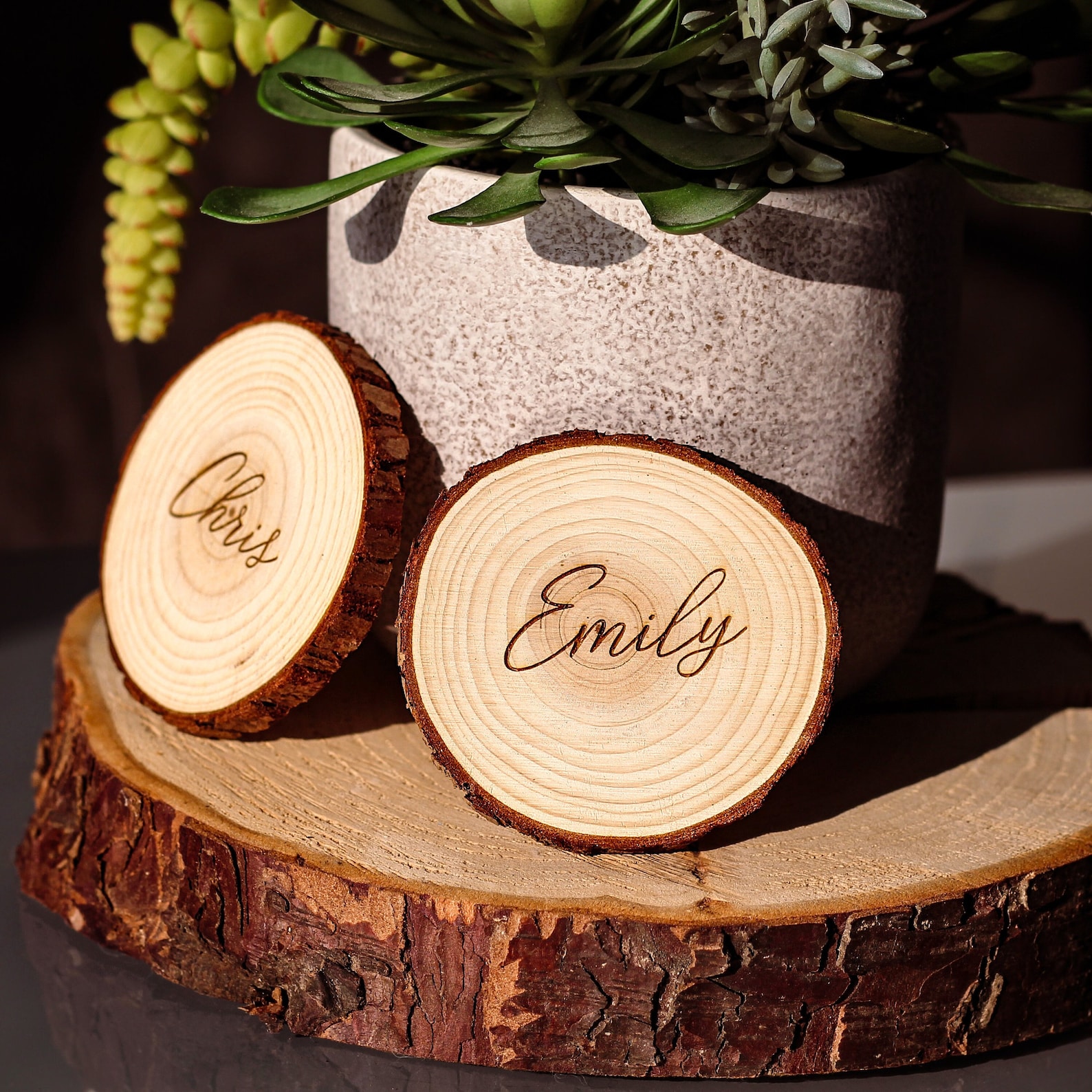 Real Wooden Log Slice Place Names Wedding & Party Table Decor Engraved ...