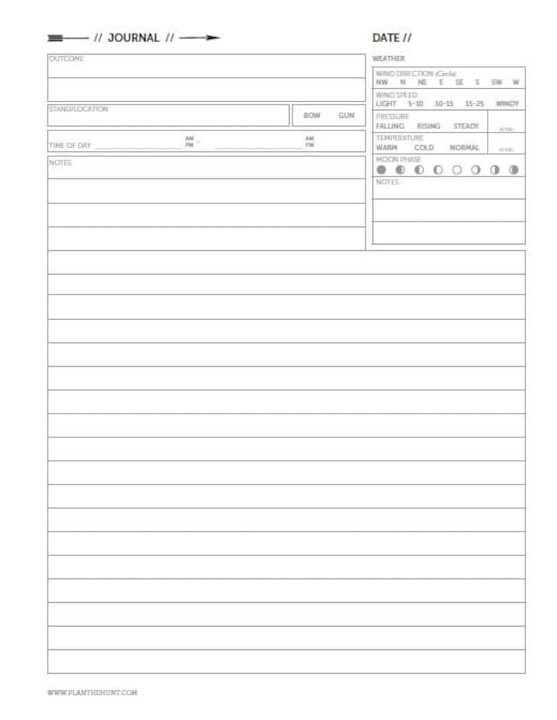 Printable Deer Hunting Journal - Hunting Log Book, Whitetail Hunting ...