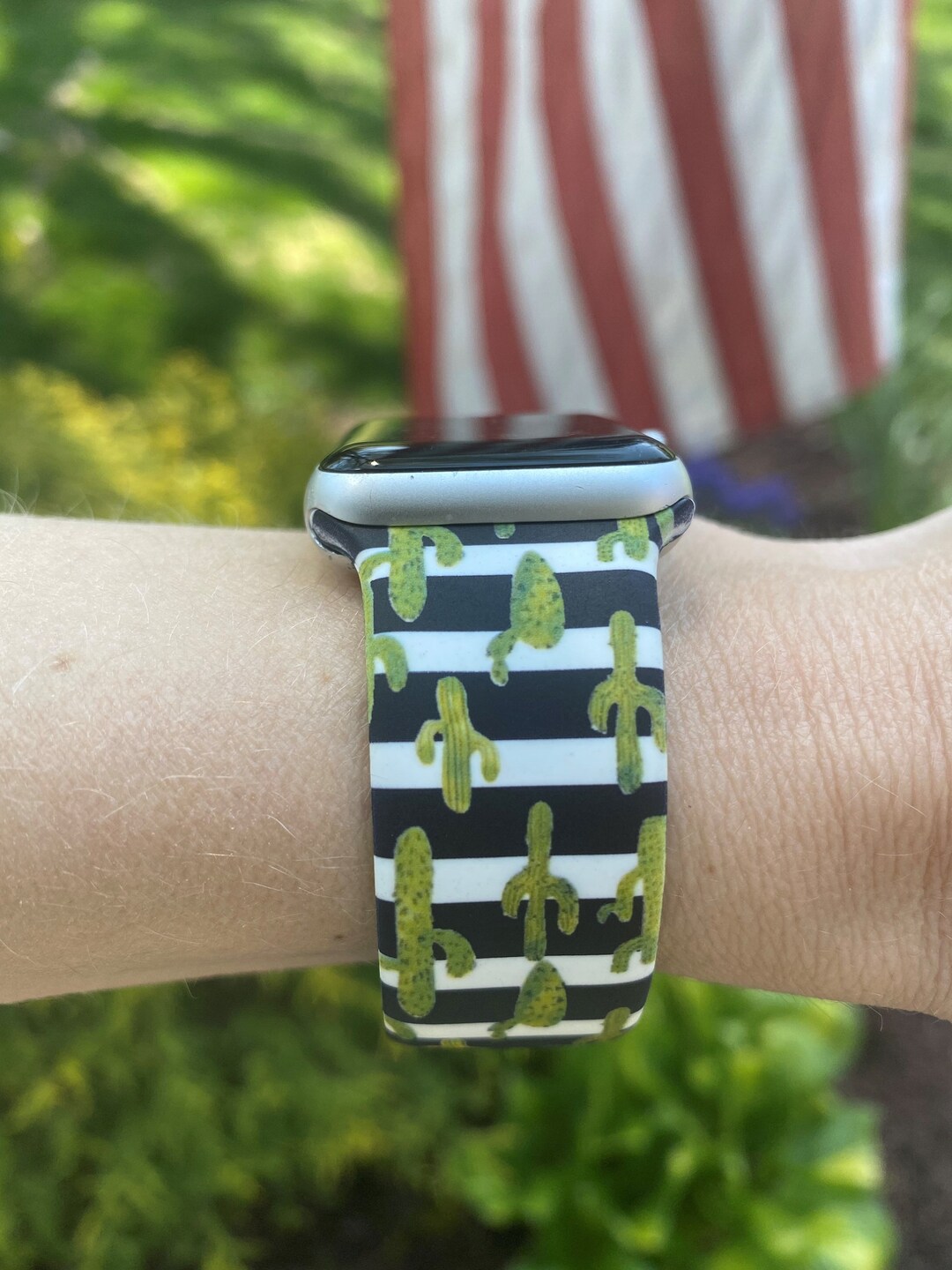 Cactus Black and White Stripe Silicone Watch Band Compatible With Apple ...