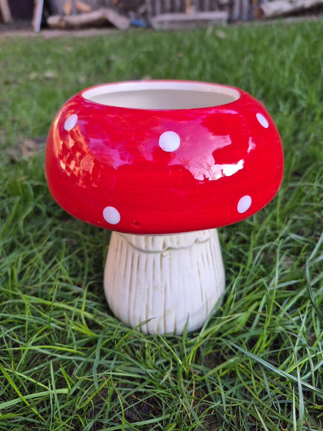 Ceramic Red & White Toadstool Planter Mushroom Plant Pot Home Ornaments ...