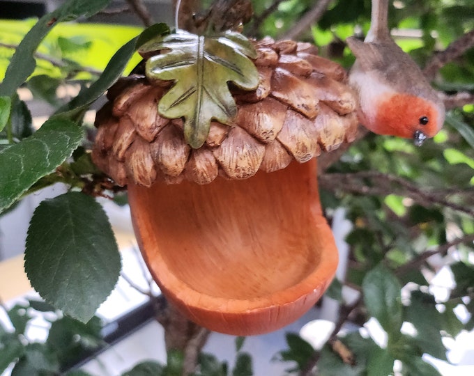 Hanging Acorn Bird Feeder With Robin Bird | Garden Ornaments | Vivid ...