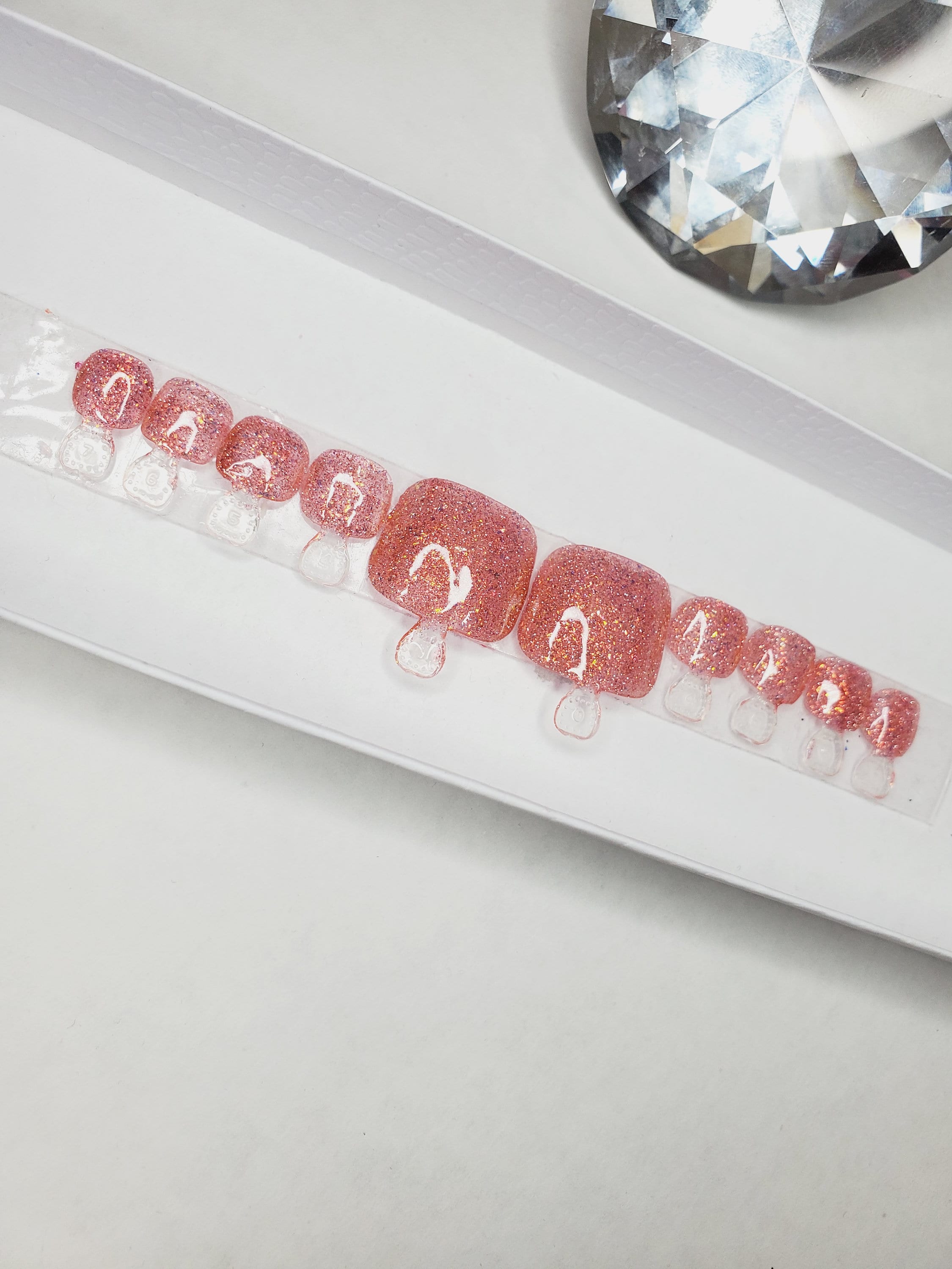 Sparkling Rose Toe Nail Set 20pc Press on Toe Nail Set, Glitter Pink ...