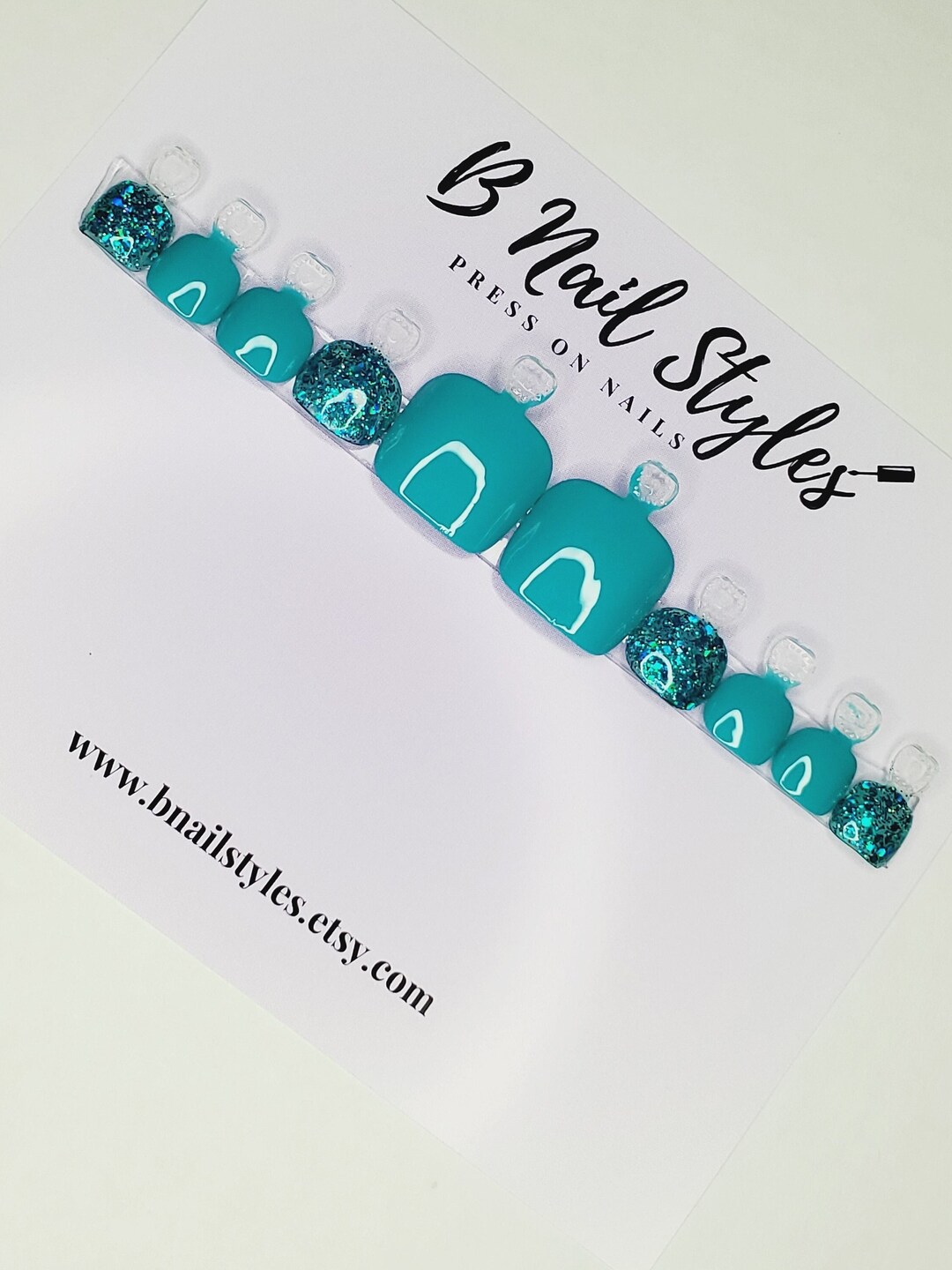 Teal Blue Glitter Toe Nail Set- 20pc Press on Toe Nail Set, Teal Blue ...