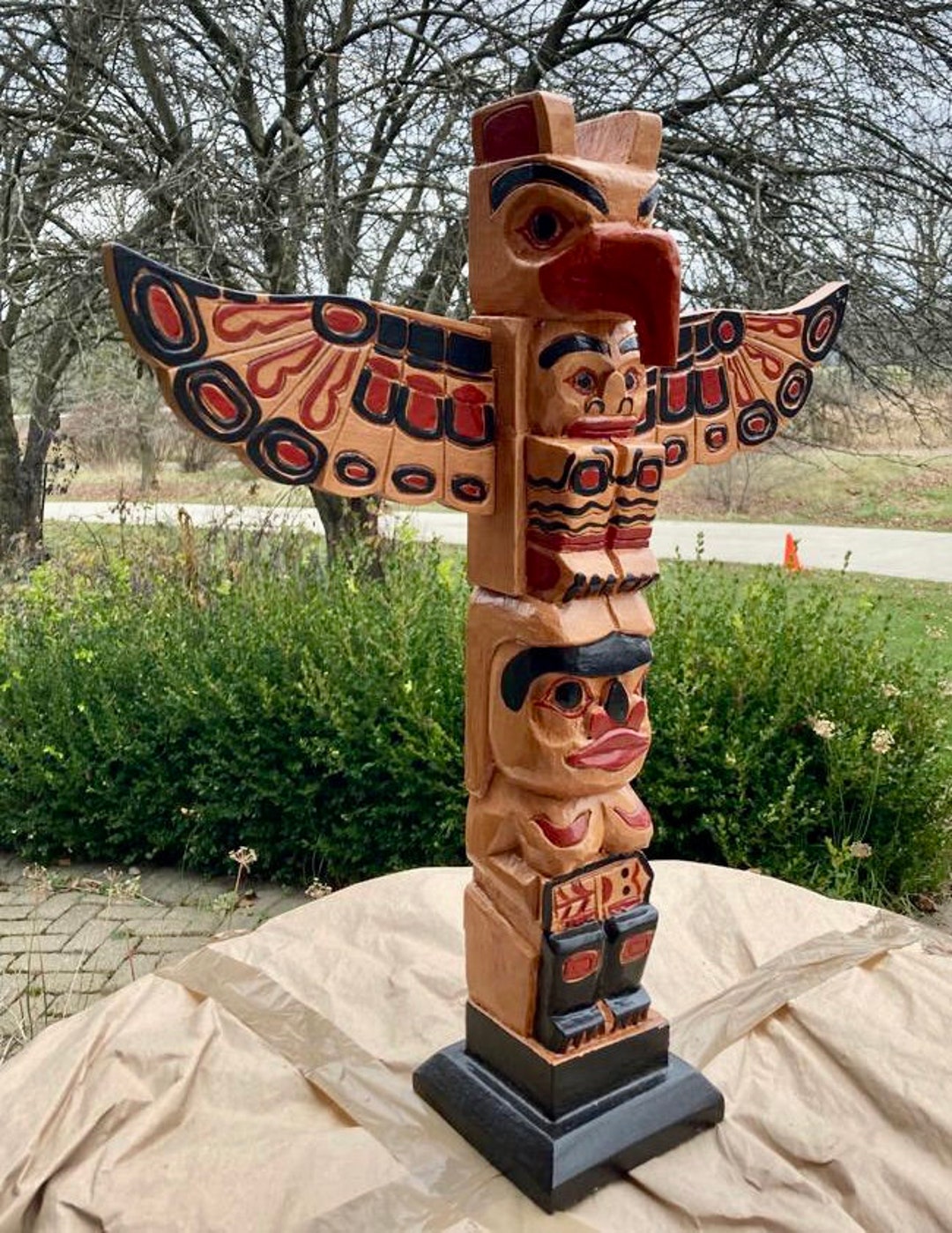2 Totem Pole Wood 23.62 Inches Indian Decoration, Totem Pole Wood ...