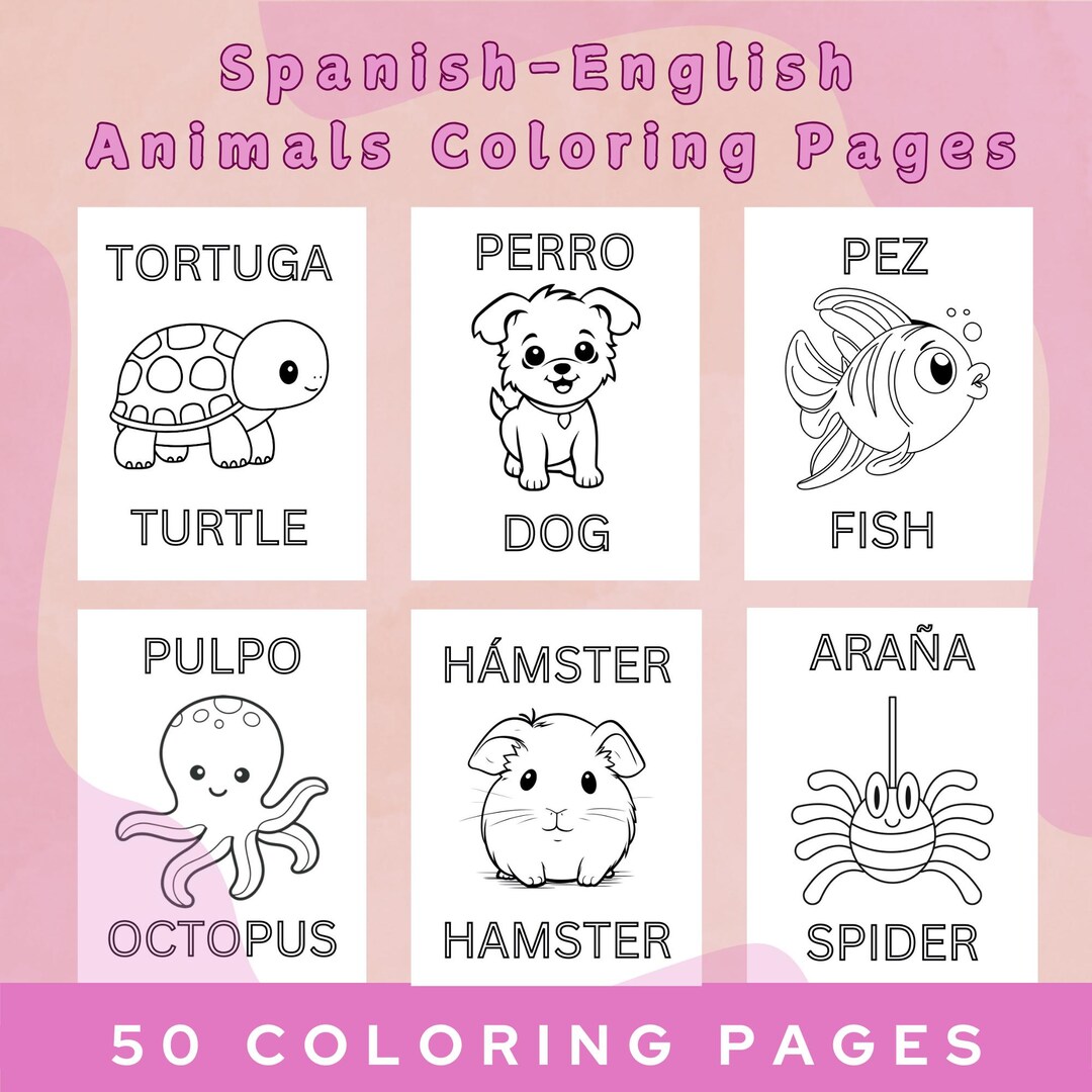Bilingual Spanish English Animals Coloring Pages, Vocabulary Learning ...