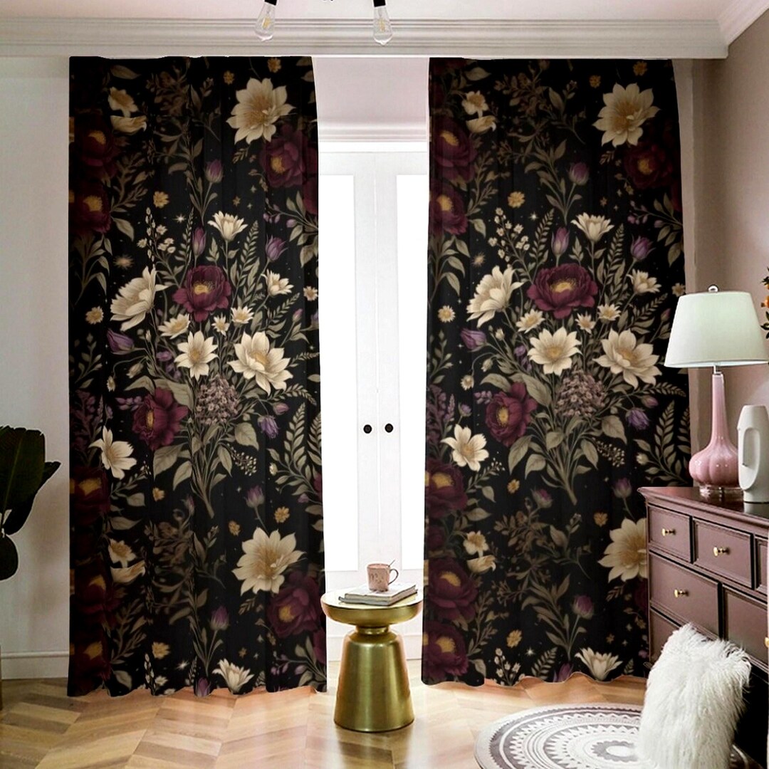Dark Academia Rose Curtains: Gothic Floral Window Drapes - Etsy