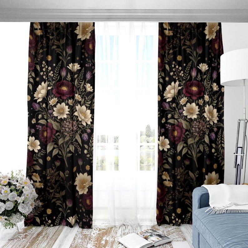 Dark Academia Rose Curtains: Gothic Floral Window Drapes - Etsy