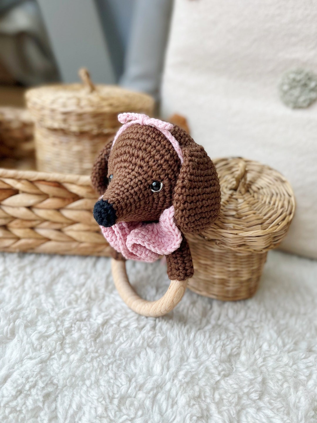 Crochet Rattle, Cute Dachshund Rattle, Dachshund Toy, Baby Shower Gift ...