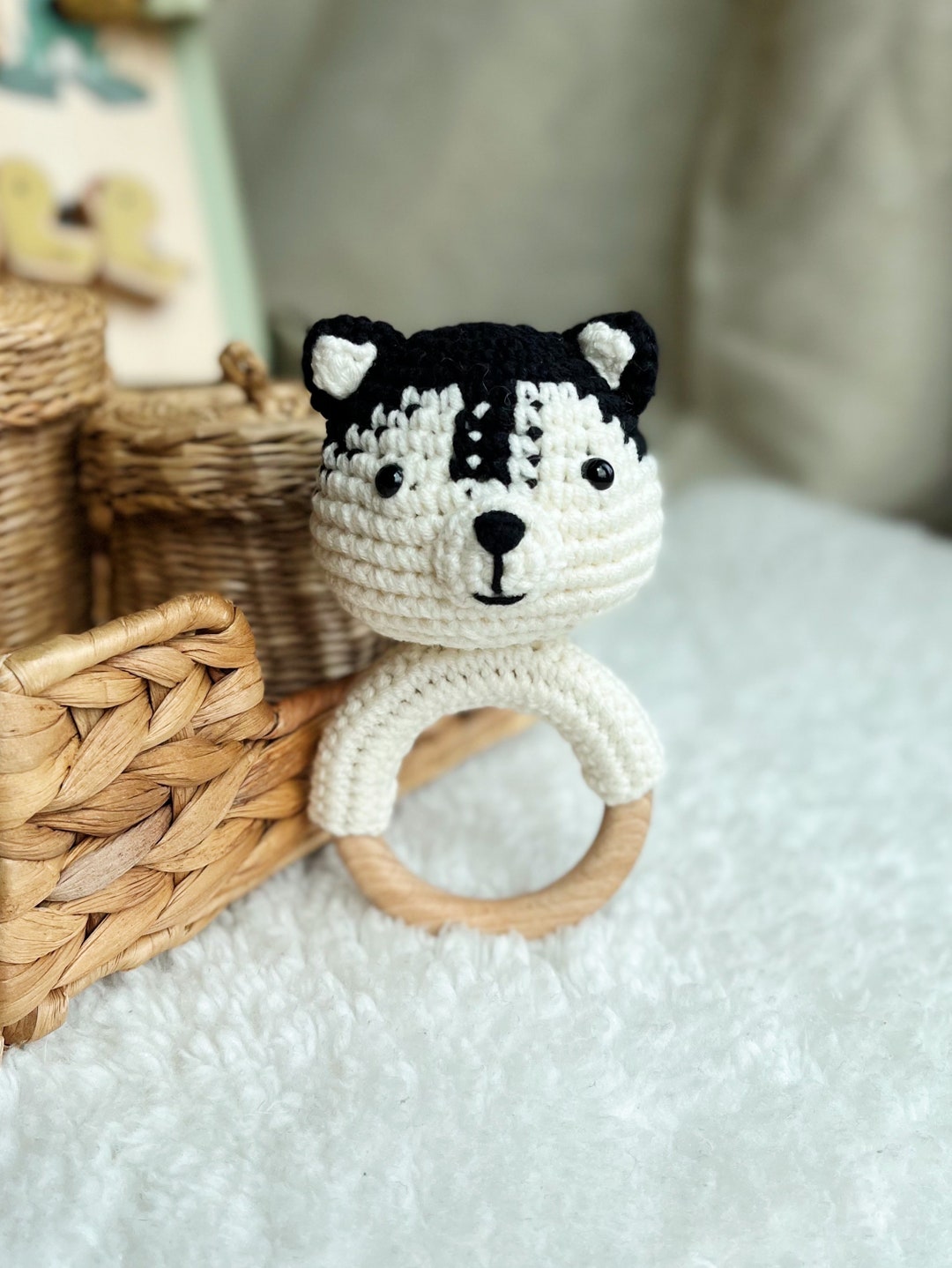 Crochet Rattle, Cute Husky Rattle, Husky Toy, Baby Shower Gift ...