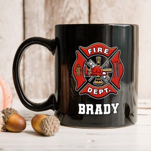 Firefighter Logo Personalized Mug With Name, Fireman Thin Red Line Fire ...