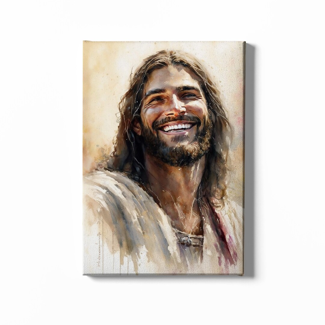 Jesus Laughing, Picture of Jesus, Watercolor Christ Art, Smiling Christ ...