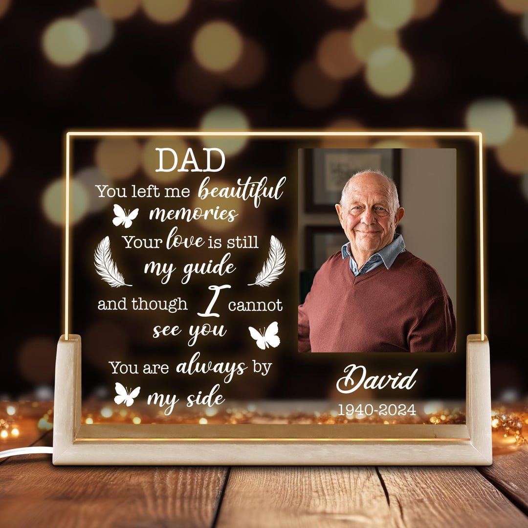 Loss of Dad Gifts, Custom Photo Memorial Acrylic Night Light, Memorial ...