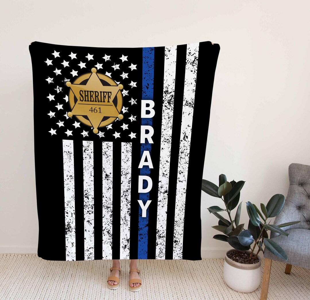 Sheriff Badge Blanket, Gift Ideas for Sheriff Dad, Distressed Thin Blue ...