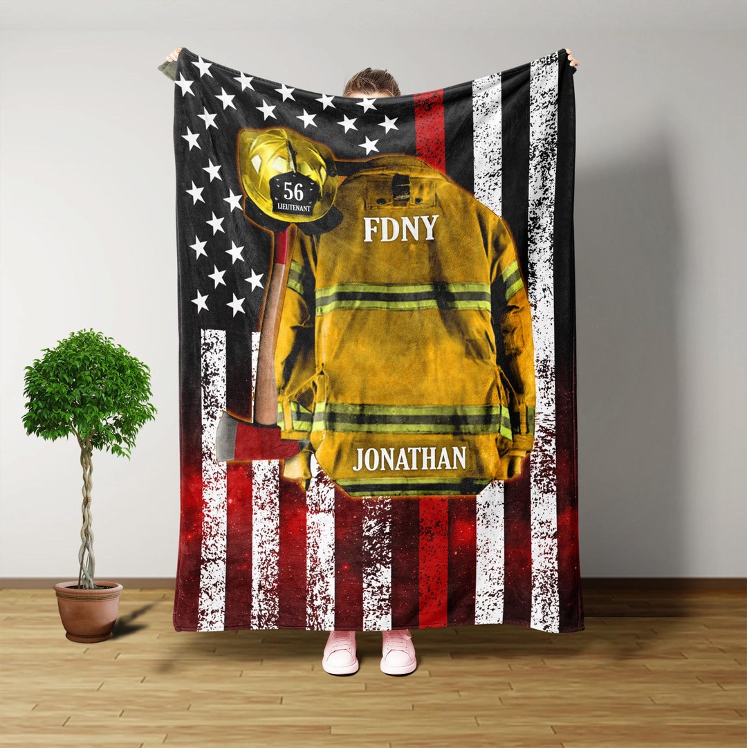 Personalized Firefighter Blanket, American Flag Blanket, Throw Blanket ...