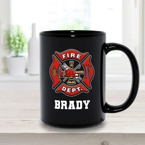 Firefighter Logo Personalized Mug With Name, Fireman Thin Red Line Fire ...