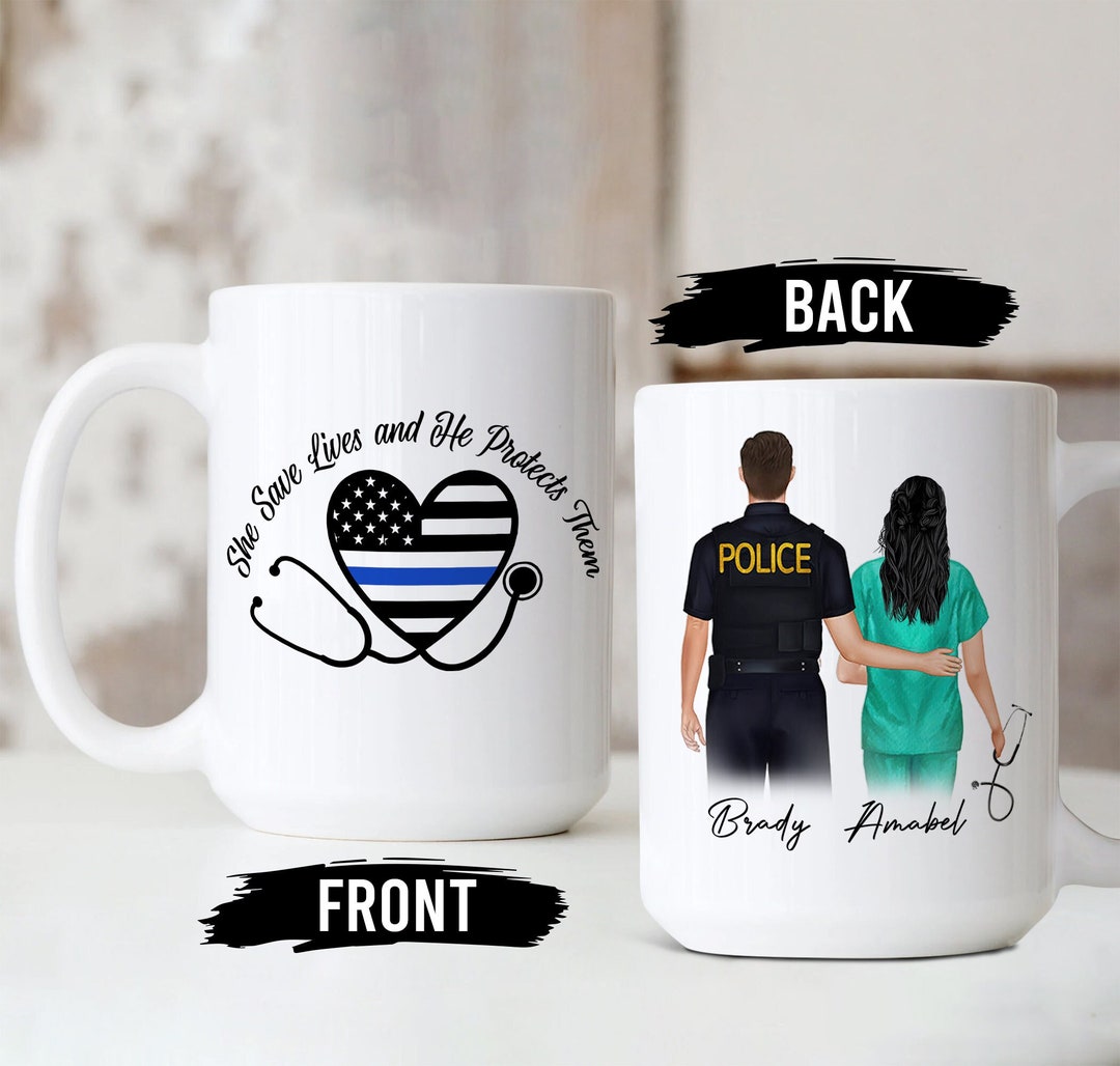 Police and Nurse Couple Thin Blue Line Personalized Mug, Custom ...