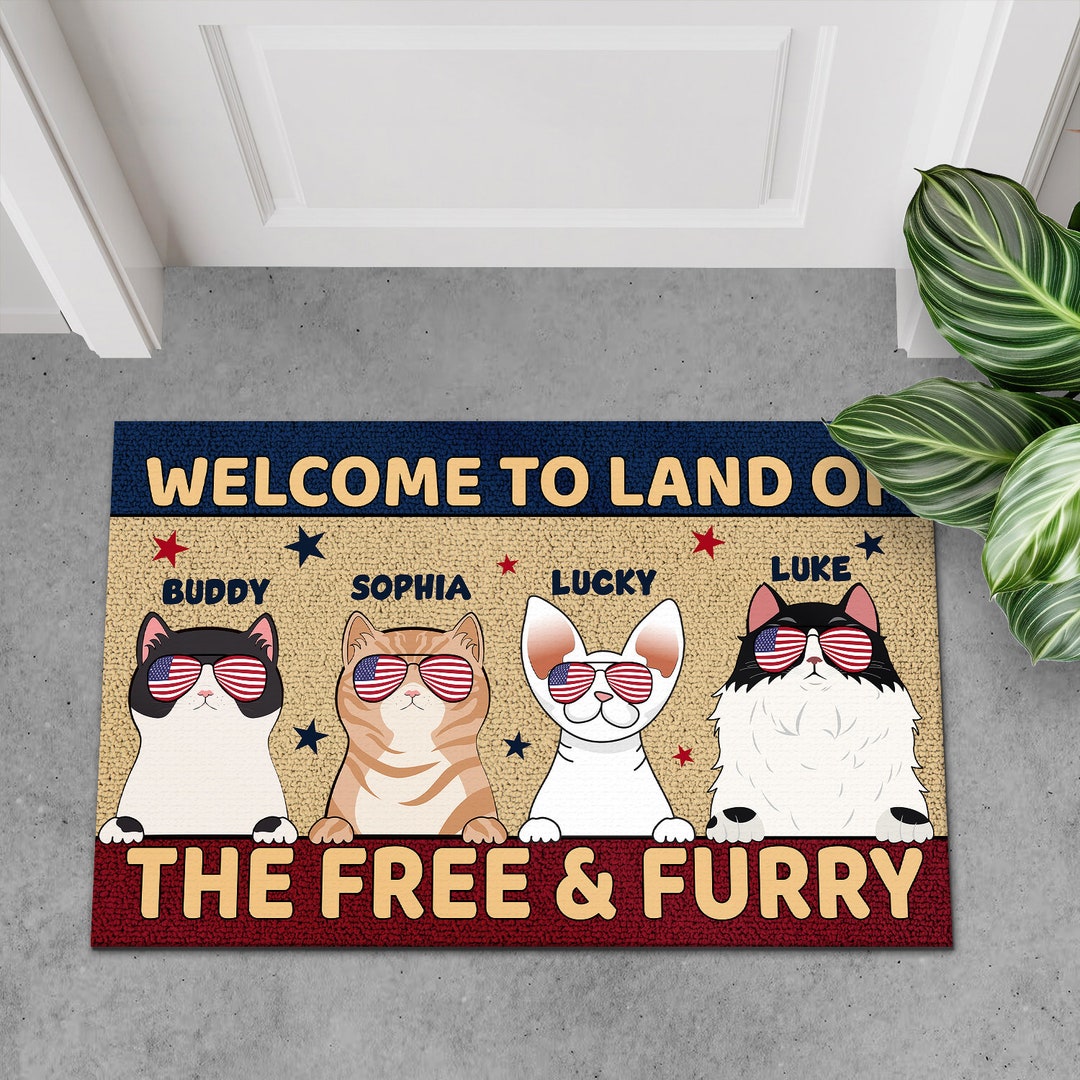 Welcome to Land of the Free & Furry Doormat, Personalized Cat Doormat ...