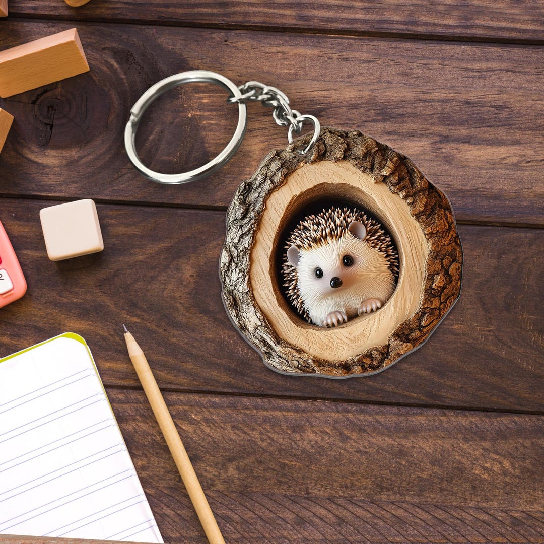 Hedgehog Lover Gift, Hedgehog 2D Flat Acrylic Keychain, Hedgehog ...