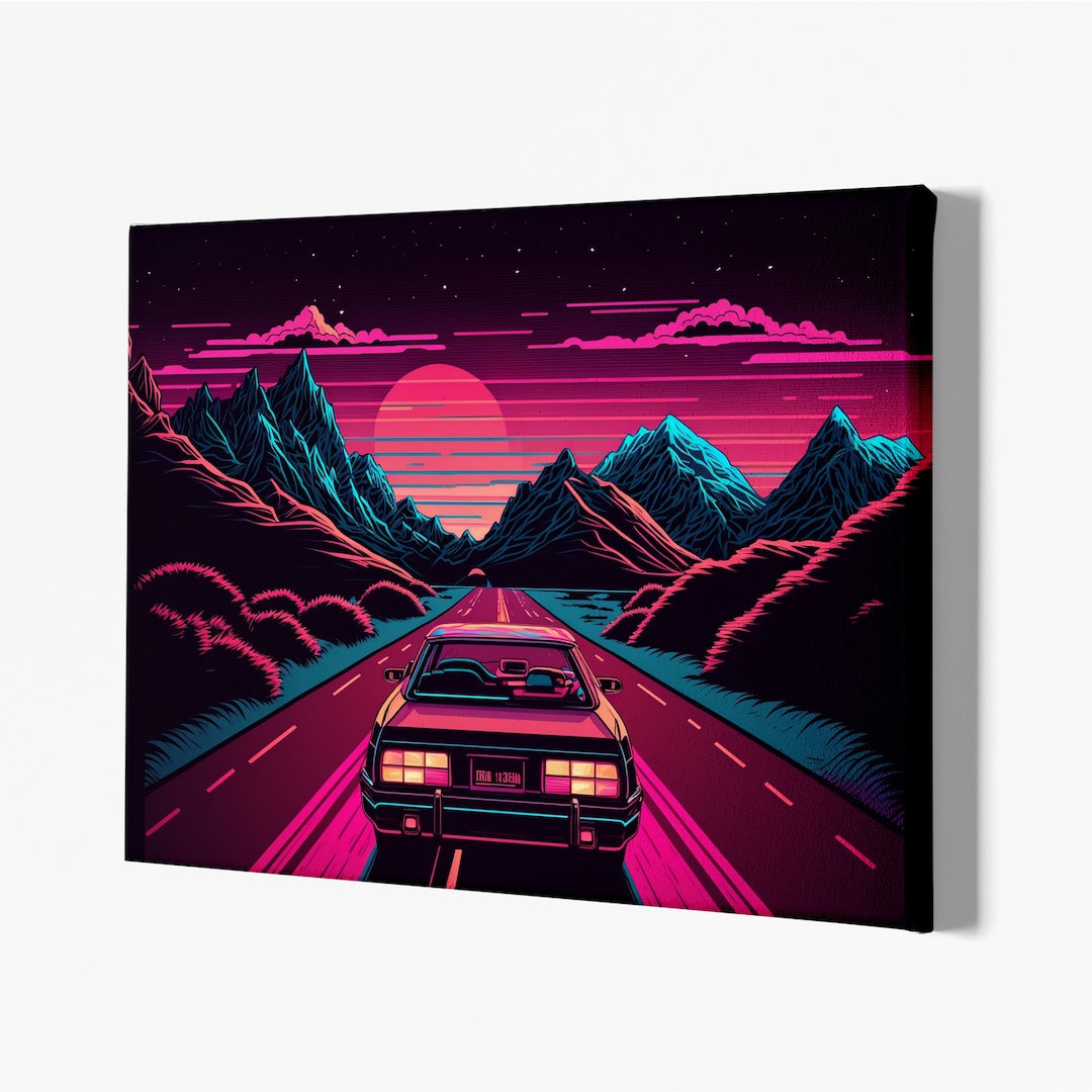 Retrowave Midnight Drive Canvas, Synthwave Style Retro Art Prints, 90s ...