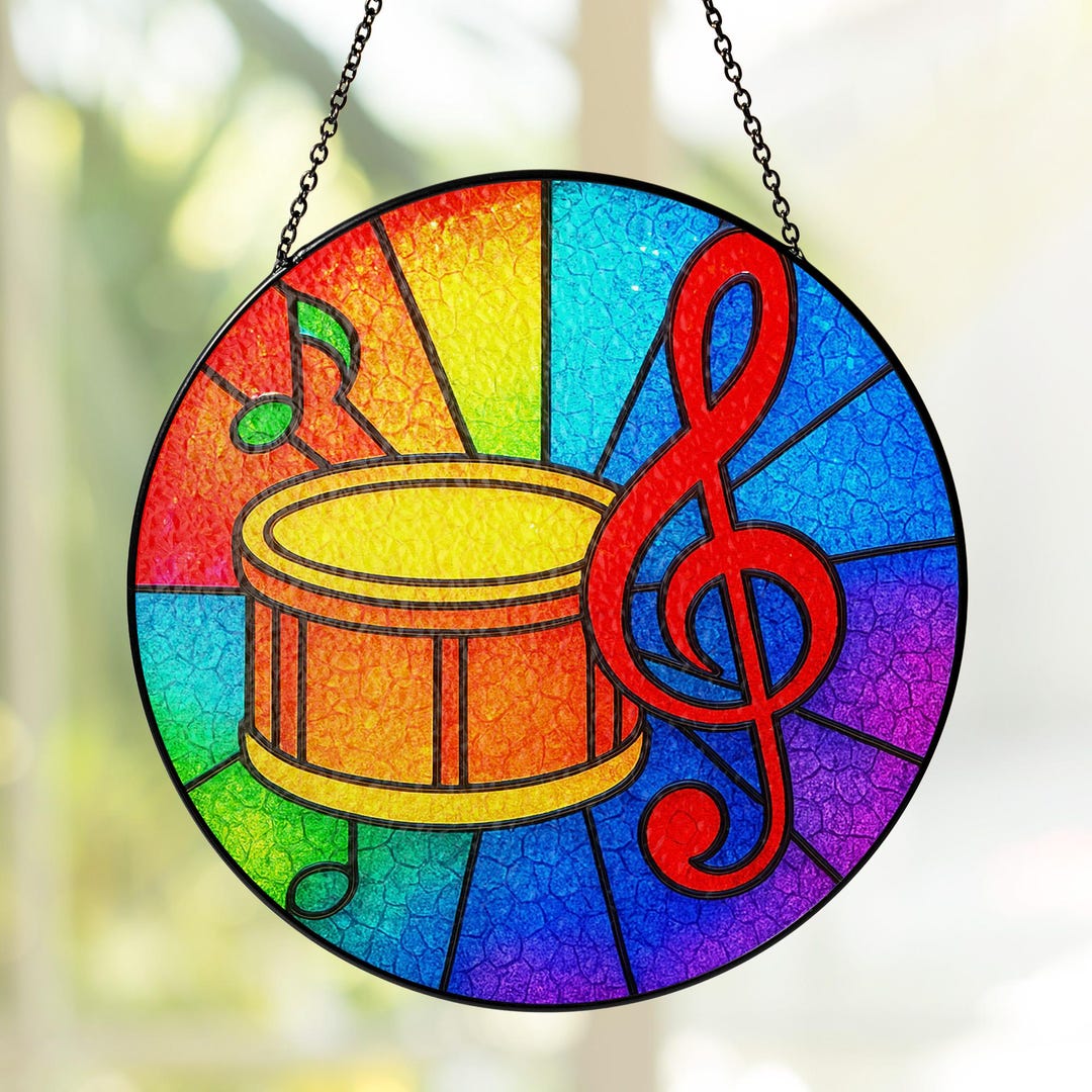 Stained Glass Drum Suncatcher, Musical Instrument Stained Glass ...