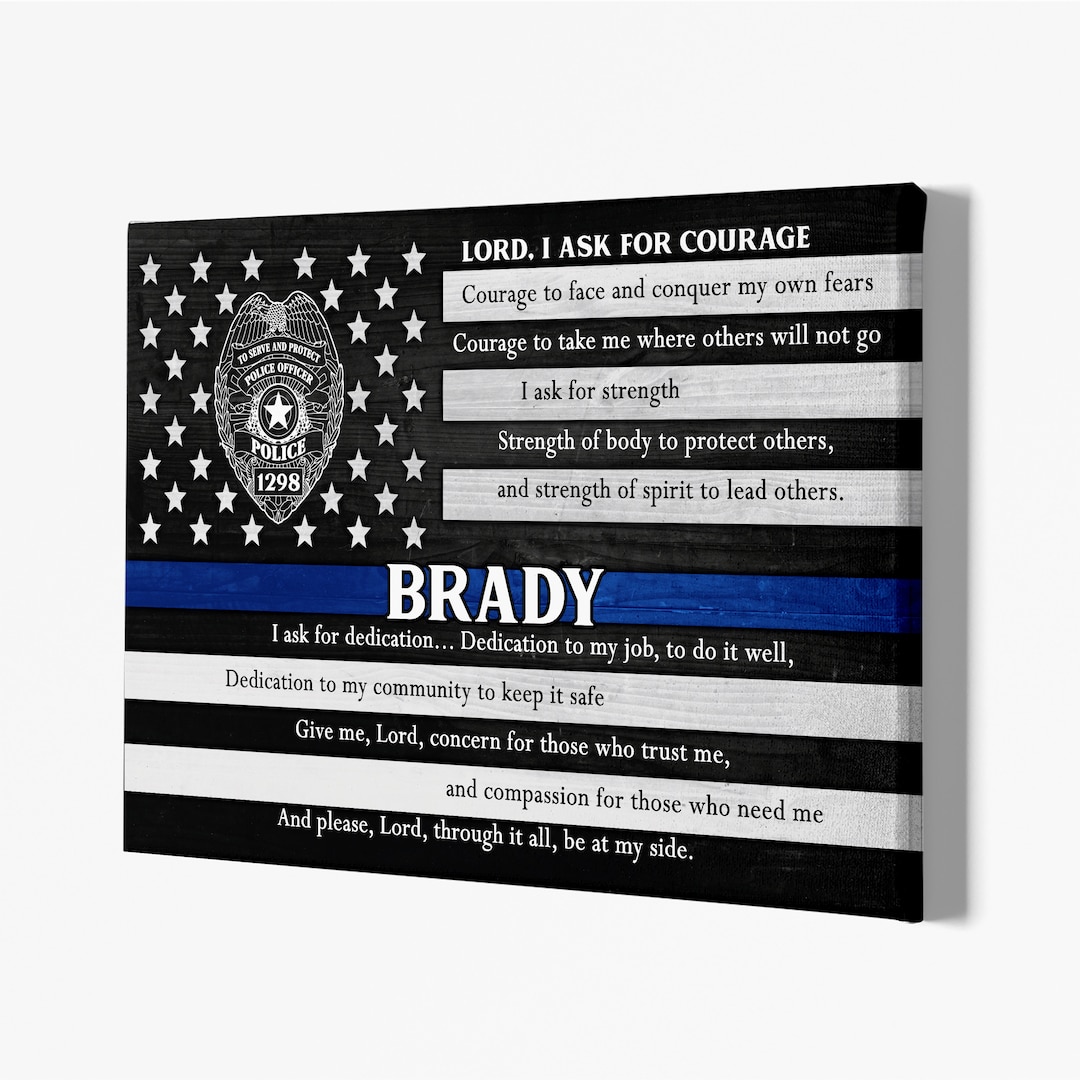 Thin Blue Line Flag Police Prayer Personalized Canvas Print, Custom ...