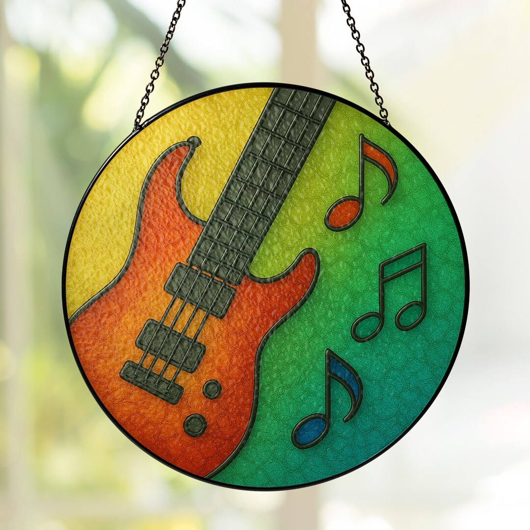 Stained Glass Guitar Suncatcher, Musical Instrument Stained Glass ...