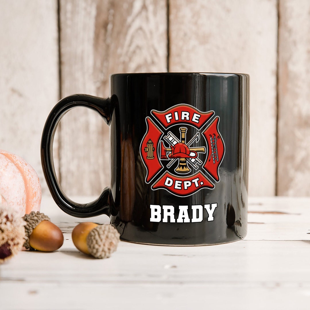 Firefighter Logo Personalized Mug With Name, Fireman Thin Red Line Fire ...