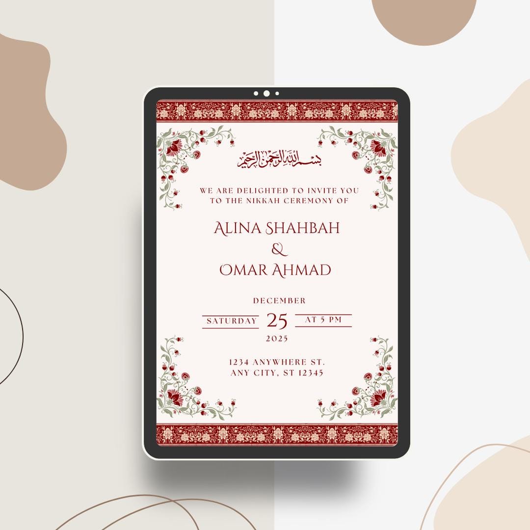 Islamic Wedding Invitation Template Download/print Outs Nikkah ...
