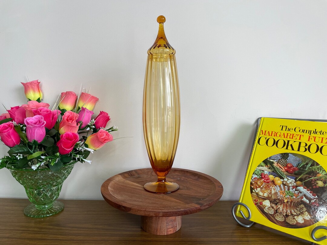 Vintage MCM Amber Very Tall Candy Dish Vase W/ Lid - Etsy