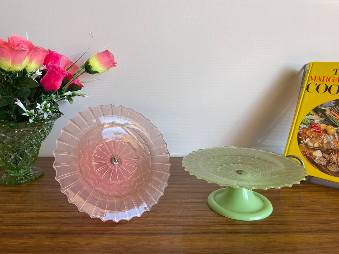 Vintage Bakelite Depression Glass Cake Stands Pink Green - Etsy