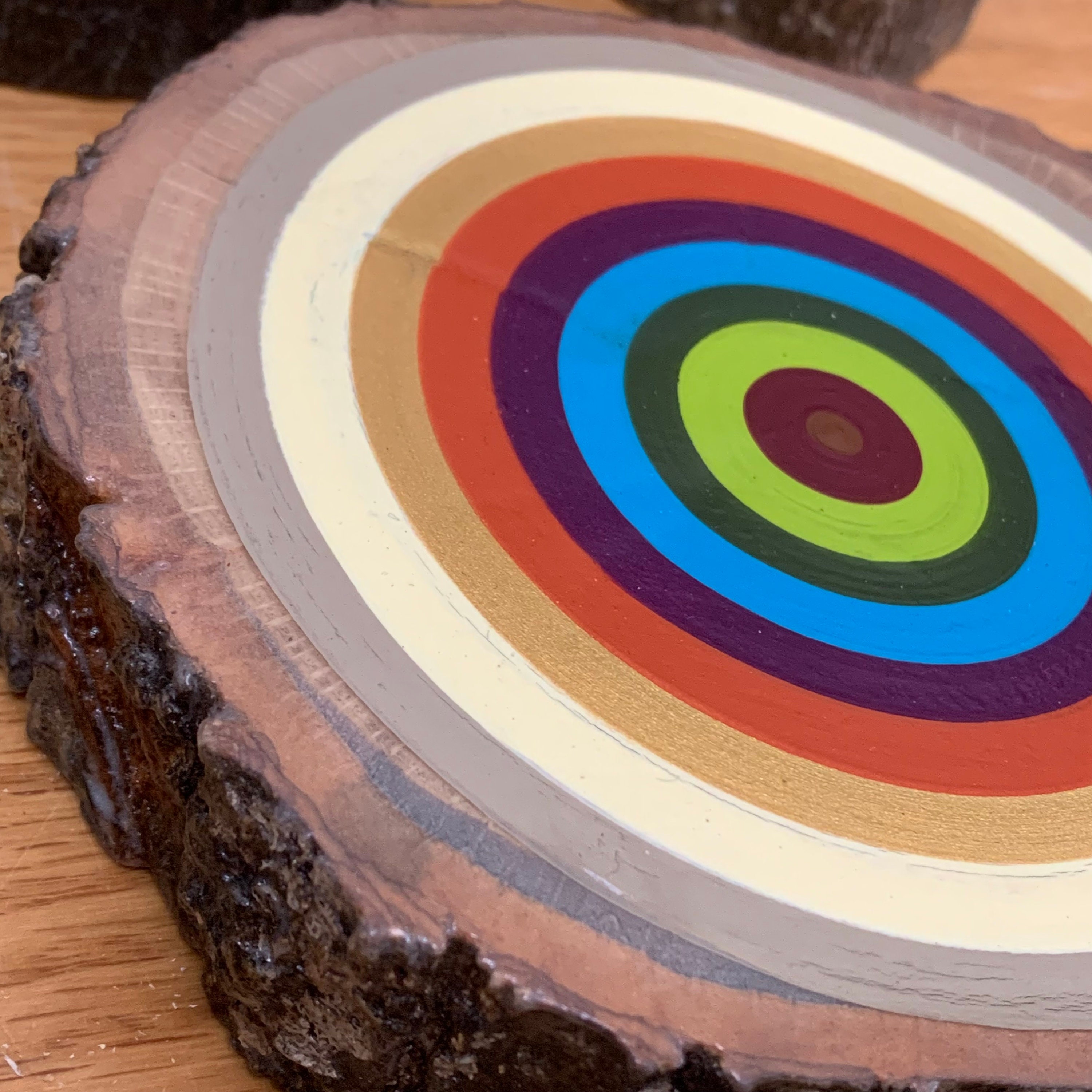 Large Abstract Painting, Wood Slice Art, Painted Tree Rings, Painted ...