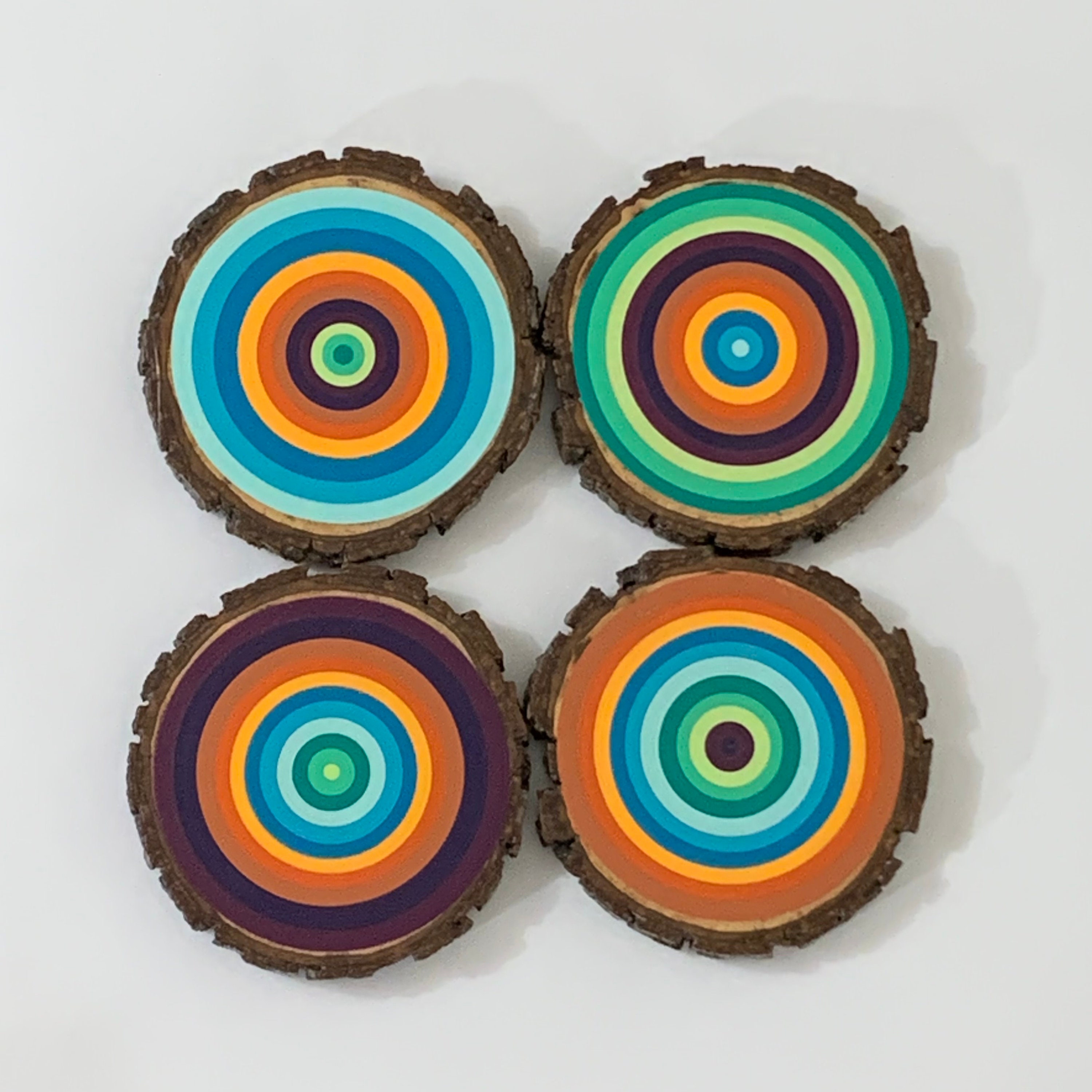 Custom Wood Slice Coasters Set of 4 Table Decor Painted Tree - Etsy