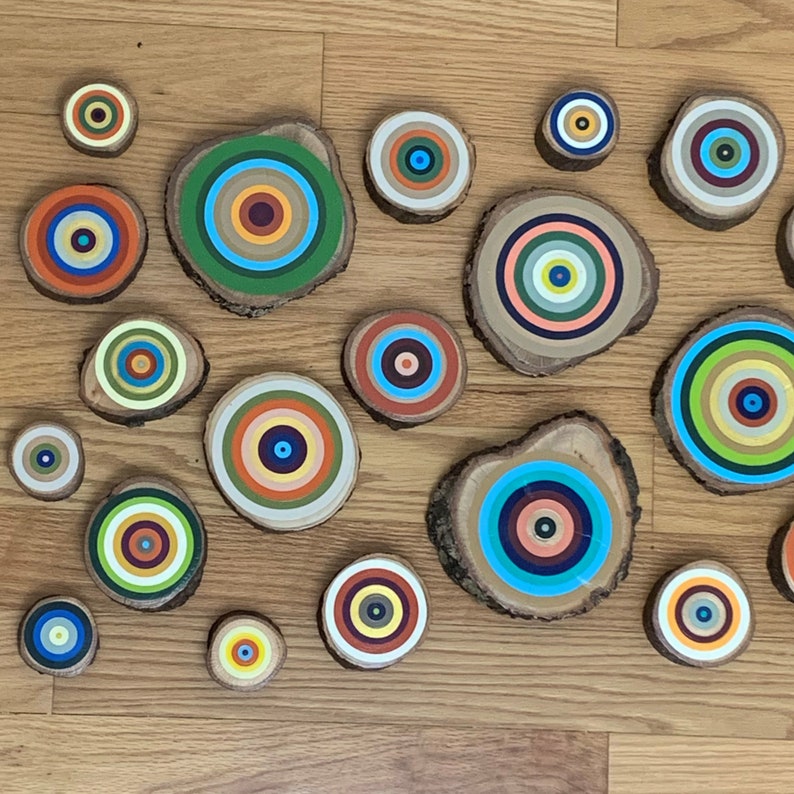 Large Abstract Painting, Wood Slice Art, Painted Tree Rings, Painted ...