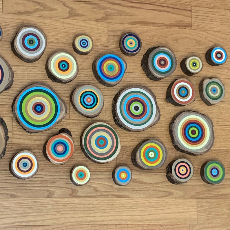 Large Abstract Painting, Wood Slice Art, Painted Tree Rings, Painted ...