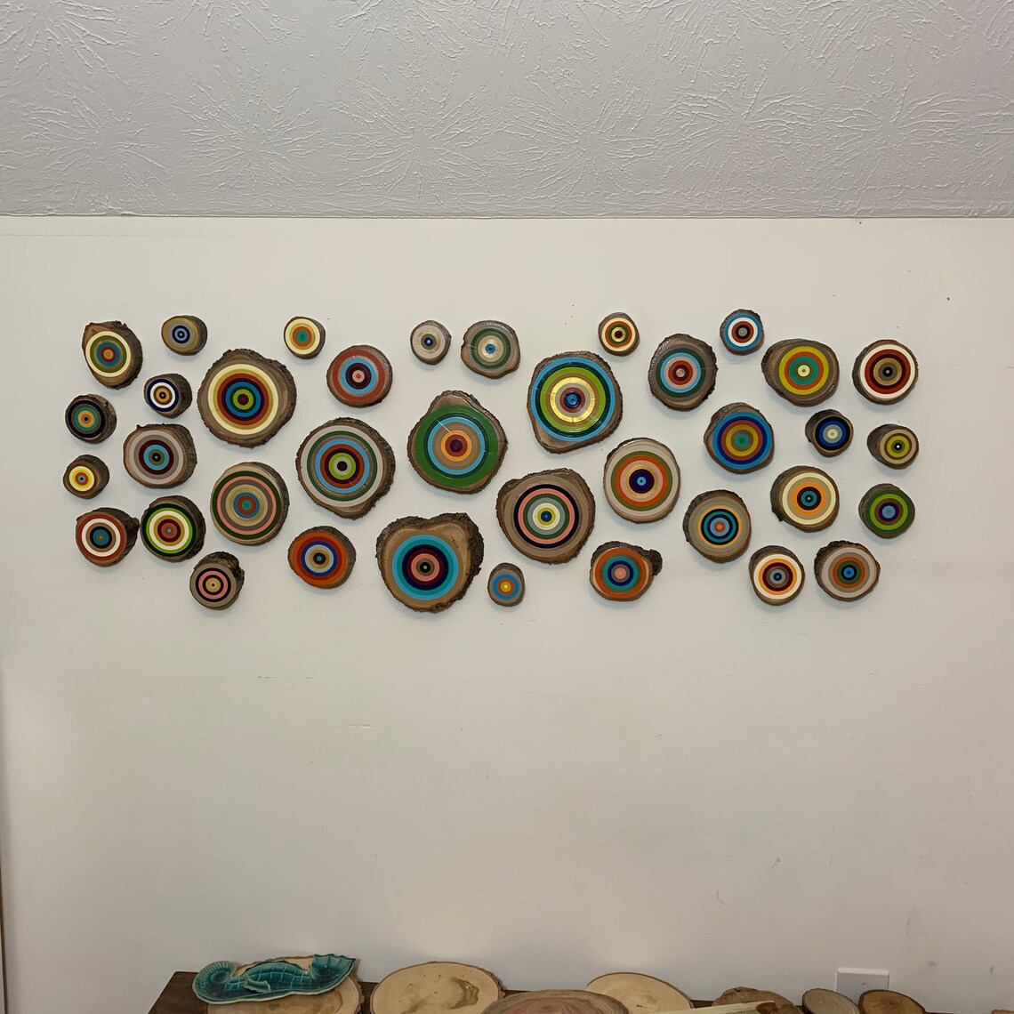 Large Abstract Painting, Wood Slice Art, Painted Tree Rings, Painted ...