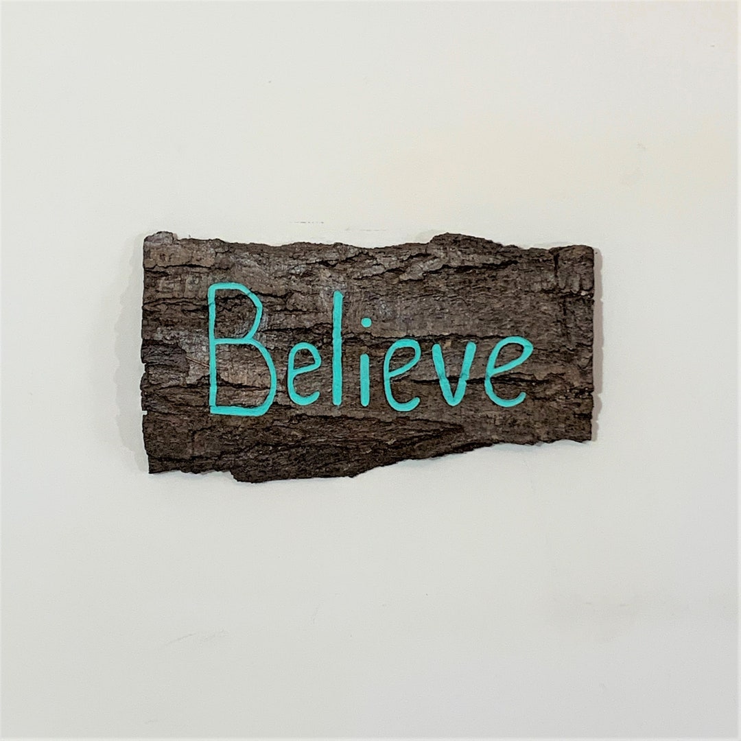 Believe Carving in Tree Bark, Believe Sign, Tree Bark Wall Hanging ...
