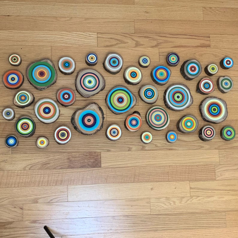 Large Abstract Painting, Wood Slice Art, Painted Tree Rings, Painted ...