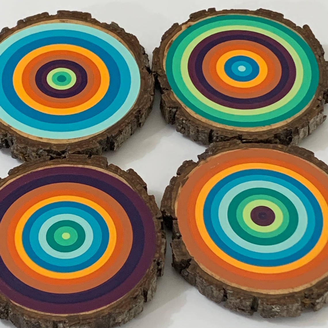 Custom Wood Slice Coasters Set of 4 Table Decor Painted Tree - Etsy