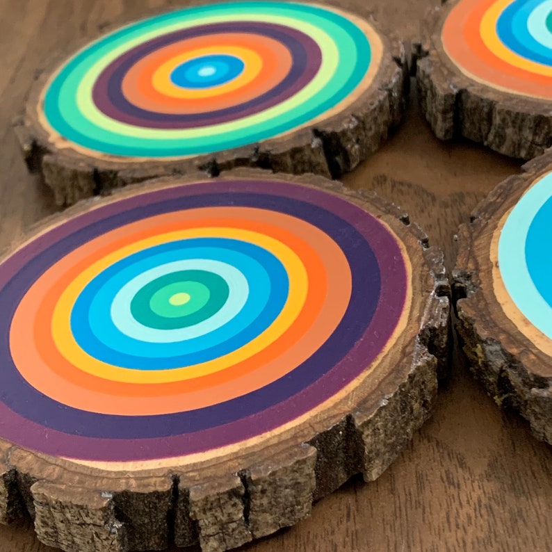 Custom Wood Slice Coasters Set of 4 Table Decor Painted Tree - Etsy